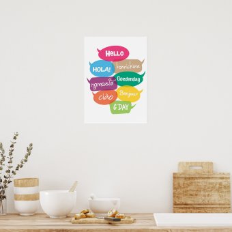 Hello world poster print in 8 languages | Zazzle