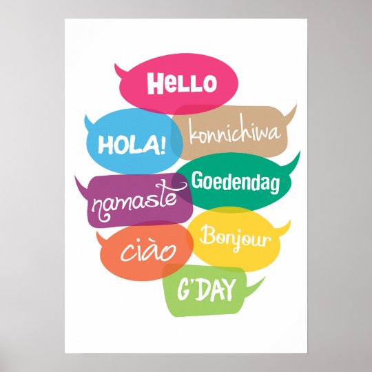 Hello world poster print in 8 languages | Zazzle.com