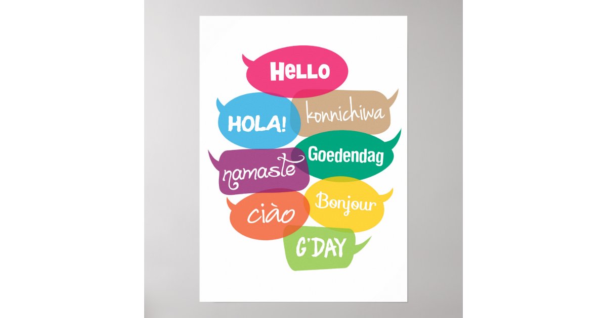 Hello world poster print in 8 languages | Zazzle