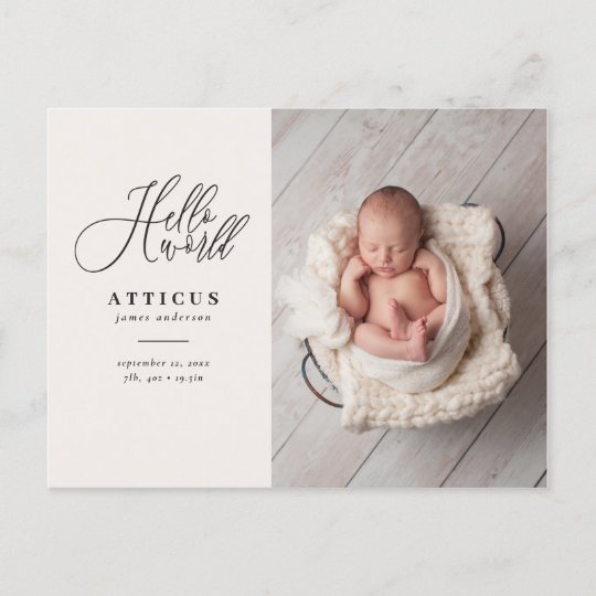 Hello world script text photo birth announcement | Zazzle.com