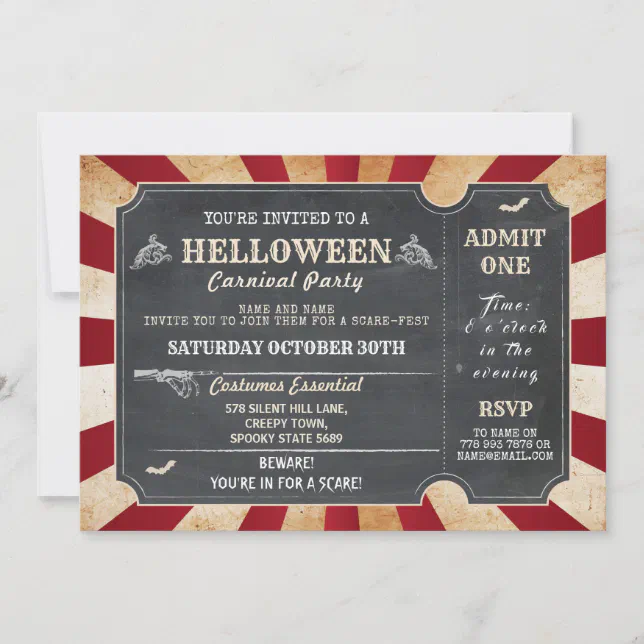 HELLoween Halloween Party Circus Horror Ticket Invitation | Zazzle