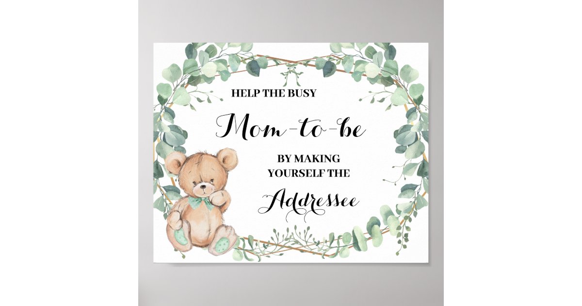 Help Mom to be make yourself addressee Bear Shower Poster | Zazzle