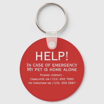 Help pet home alone emergency contact personalized keychain | Zazzle