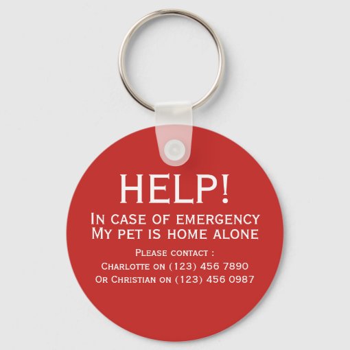 Help pet home alone emergency contact personalized keychain | Zazzle
