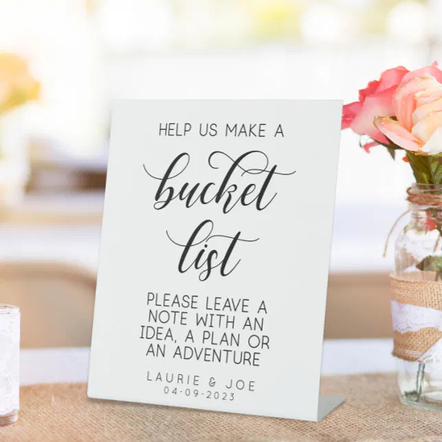 Help Us Make a Bucket List Wedding Pedestal Sign | Zazzle