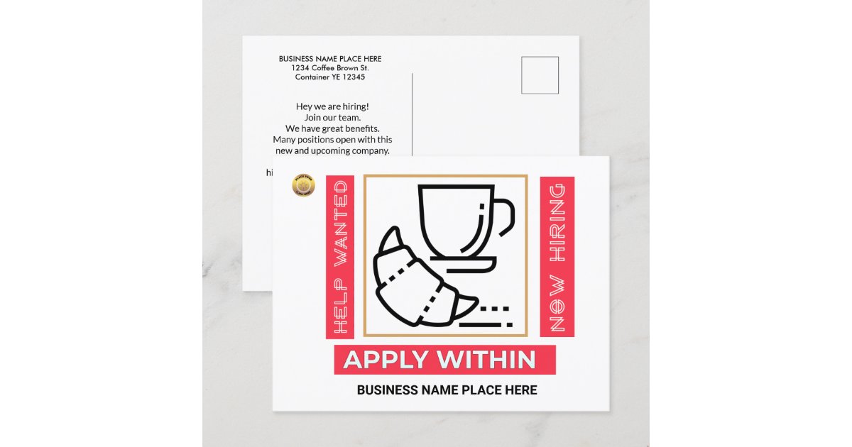 Help Wanted Now Hiring Apply Logo Custom Postcard | Zazzle