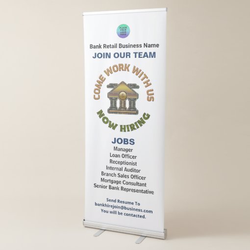 Help Wanted Now Hiring Business Logo Custom Retractable Banner | Zazzle