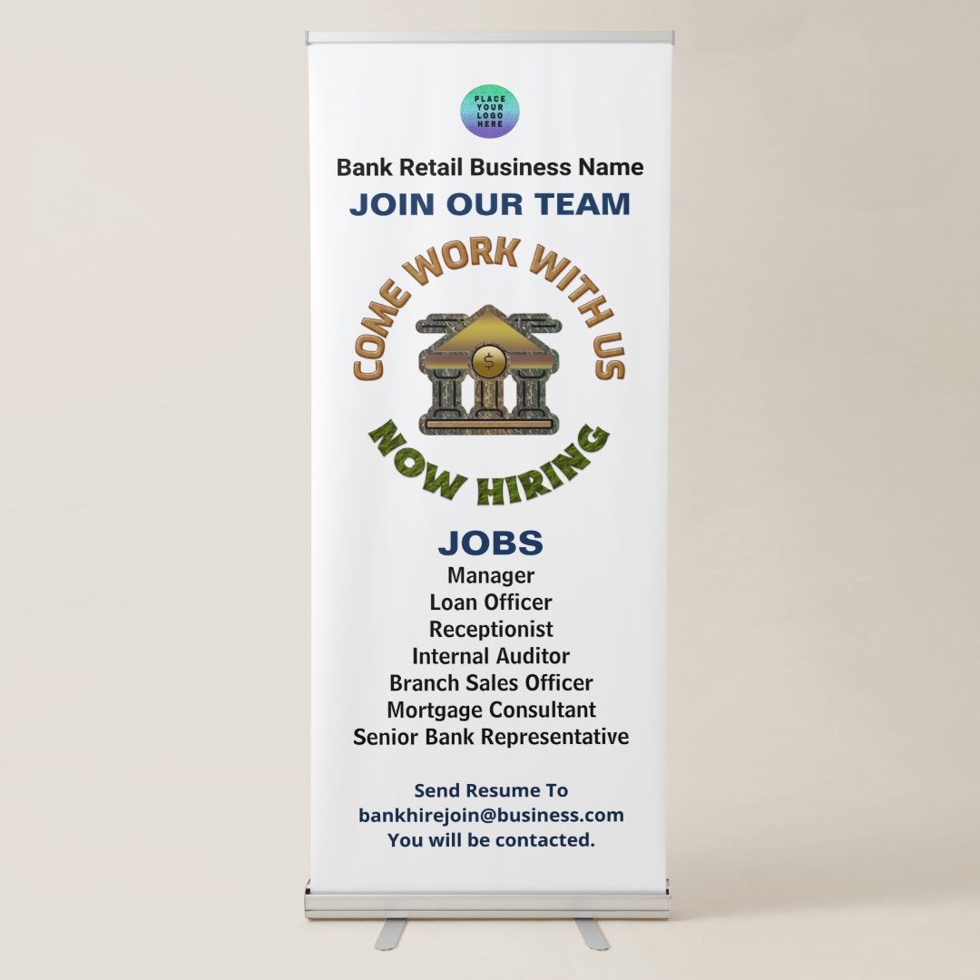 Help Wanted Now Hiring Business Logo Custom Retractable Banner | Zazzle