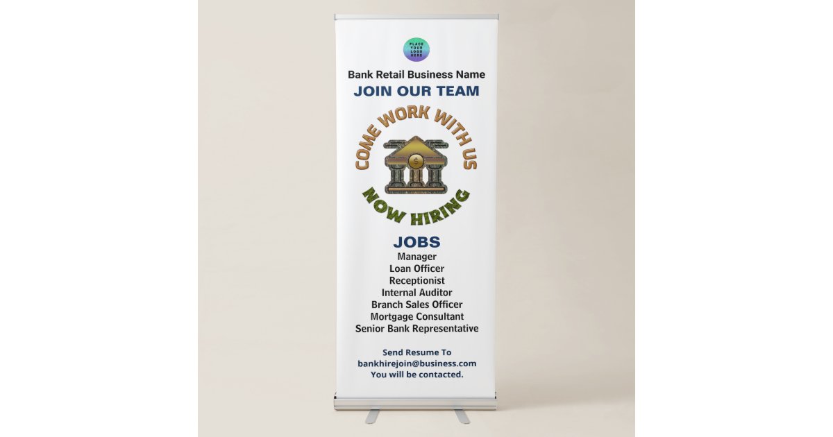 Help Wanted Now Hiring Business Logo Custom Retractable Banner | Zazzle