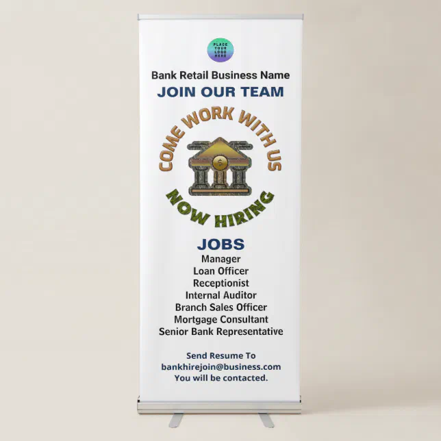 Help Wanted Now Hiring Business Logo Custom Retractable Banner | Zazzle