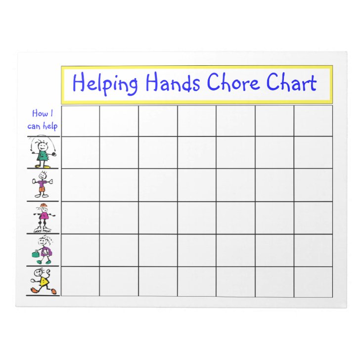 Helping Hands Chore Chart with kid stick figures Notepad | Zazzle
