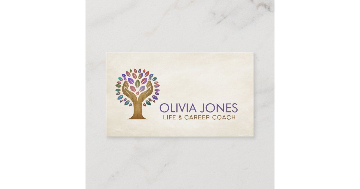 Helping Hands Tree - watercolor leaves Business Card | Zazzle