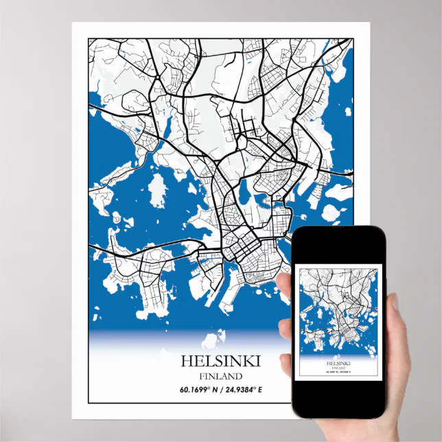 Helsinki Finland City Map Coordinates Travel Poster | Zazzle