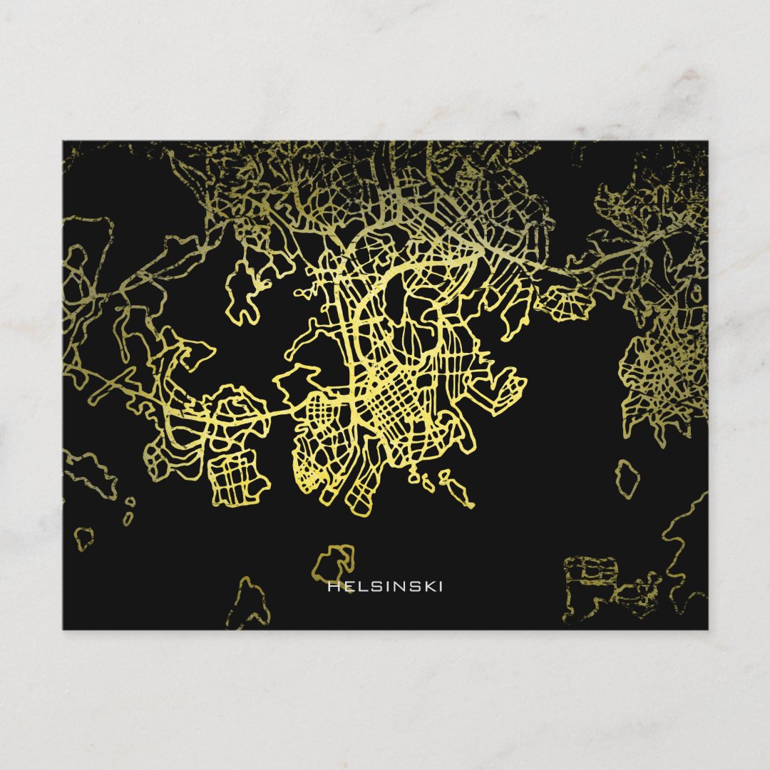 Helsinski Gold Style Art Map Postcard | Zazzle