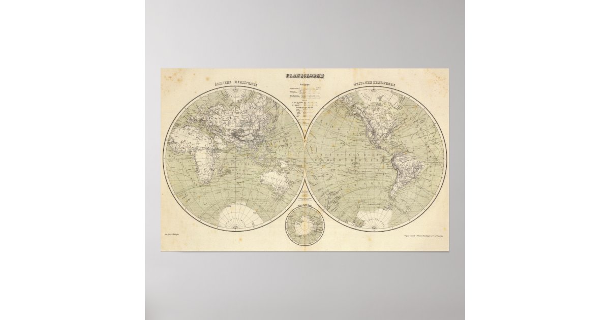 Hemisphere Atlas Map Poster | Zazzle