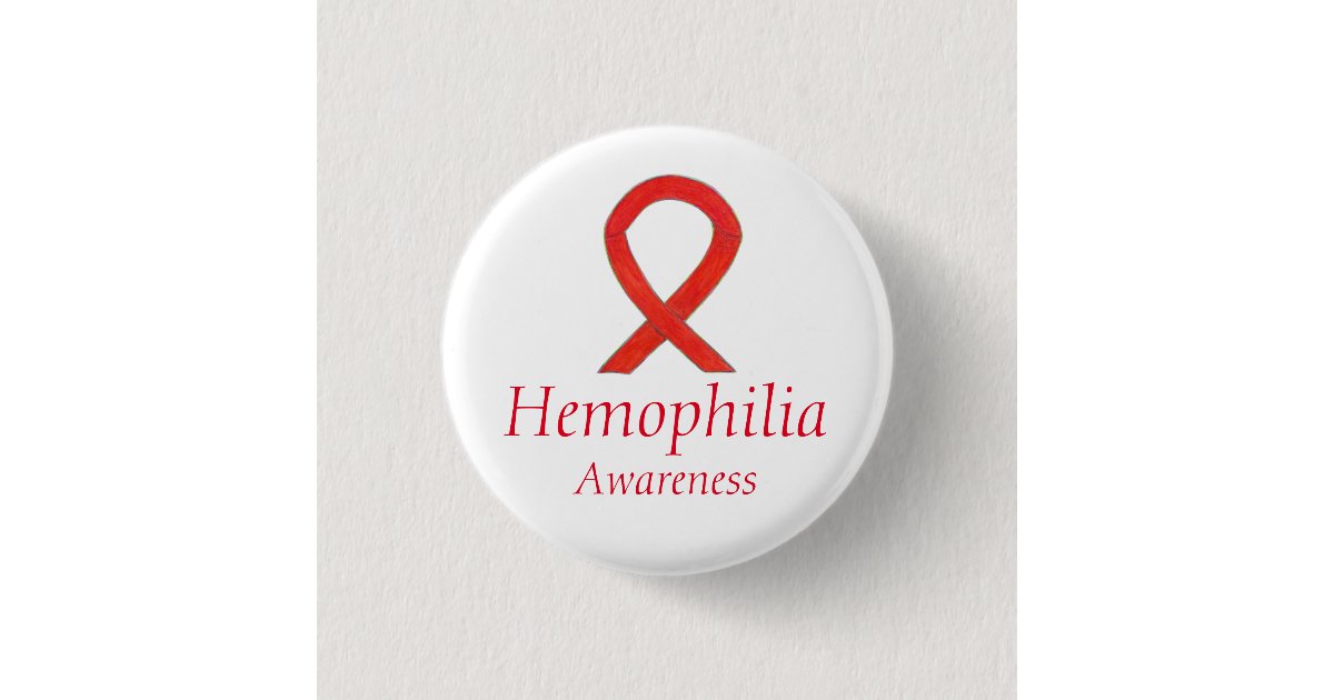 Hemophilia Red Awareness Ribbon Custom Art Pendant Pinback Button | Zazzle