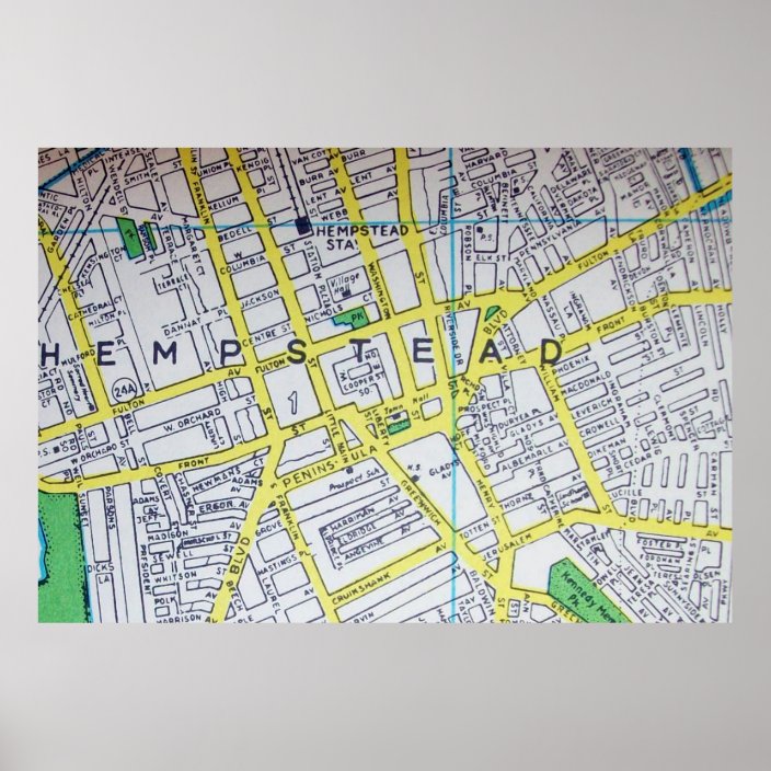 Hempstead, NY Vintage Map Poster | Zazzle.com
