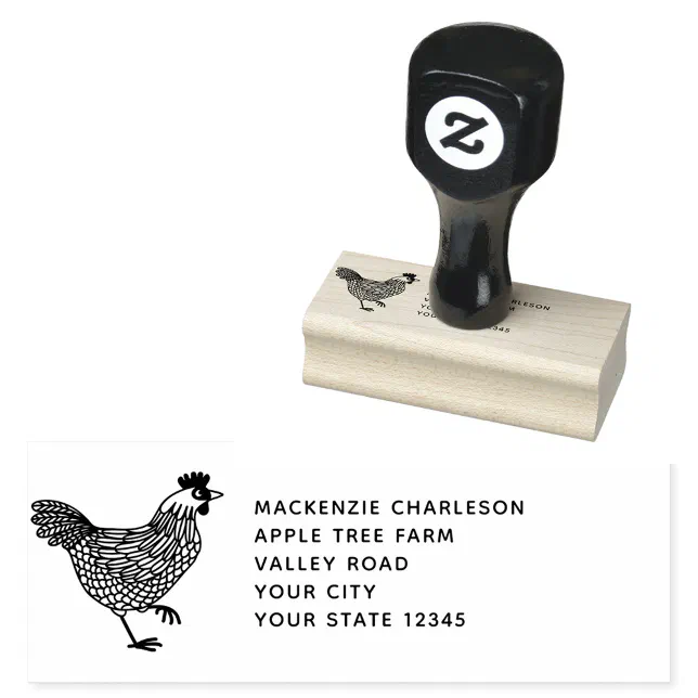 Hen Chicken Personalized Address Rubber Stamp | Zazzle