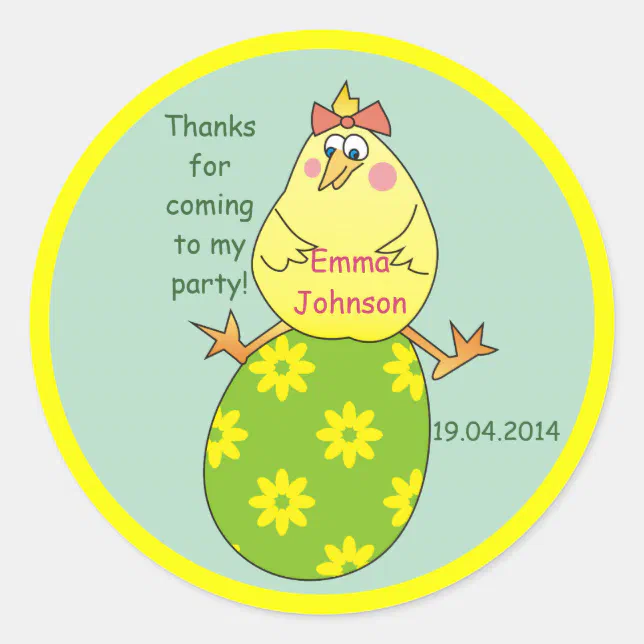 Hen on Egg Easter Party Thank You Stickers | Zazzle