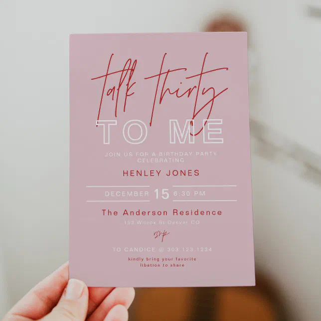 HENLEY Modern Pink Red Talk Thirty To Me Birthday Invitation | Zazzle