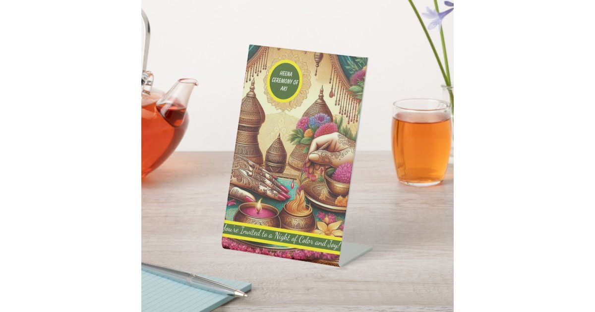 Henna Ceremony invites Tabletop Sign | Zazzle