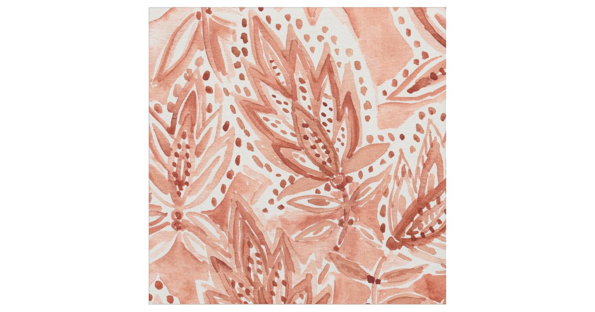 HENNA HABIT Boho Botanical Watercolor Pattern Fabric | Zazzle
