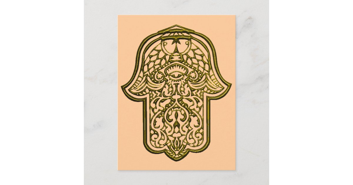 Henna Hand of Hamsa (Golden) Postcard | Zazzle