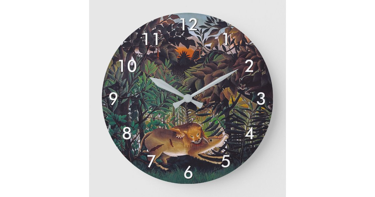 Henri Rousseau - The Hungry Lion Large Clock | Zazzle