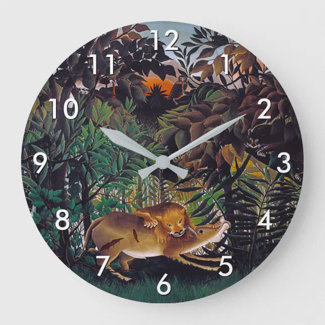 Henri Rousseau - The Hungry Lion Large Clock | Zazzle