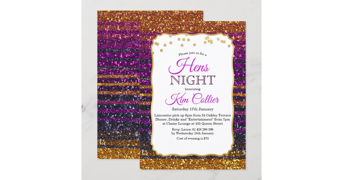 Hens Night Party Glitter Lights Invitation | Zazzle