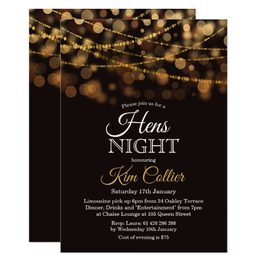 Hens Night Party Glitter Lights Invitation | Zazzle.com