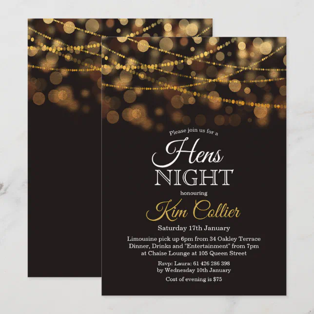 Hens Night Party Glitter Lights Invitation | Zazzle