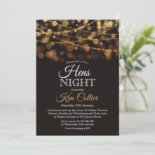 Hens Night Party Glitter Lights Invitation | Zazzle