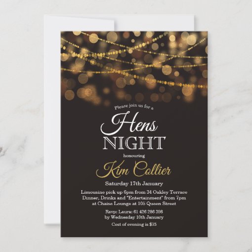 Hens Night Party Glitter Lights Invitation | Zazzle