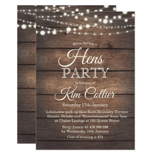 Hens Party Rustic Wood Lights Invitation | Zazzle.com
