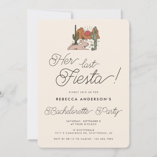 Her Last Fiesta Desert Cactus Bachelorette Party Invitation | Zazzle