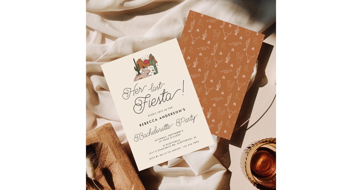 Her Last Fiesta Desert Cactus Bachelorette Party Invitation | Zazzle