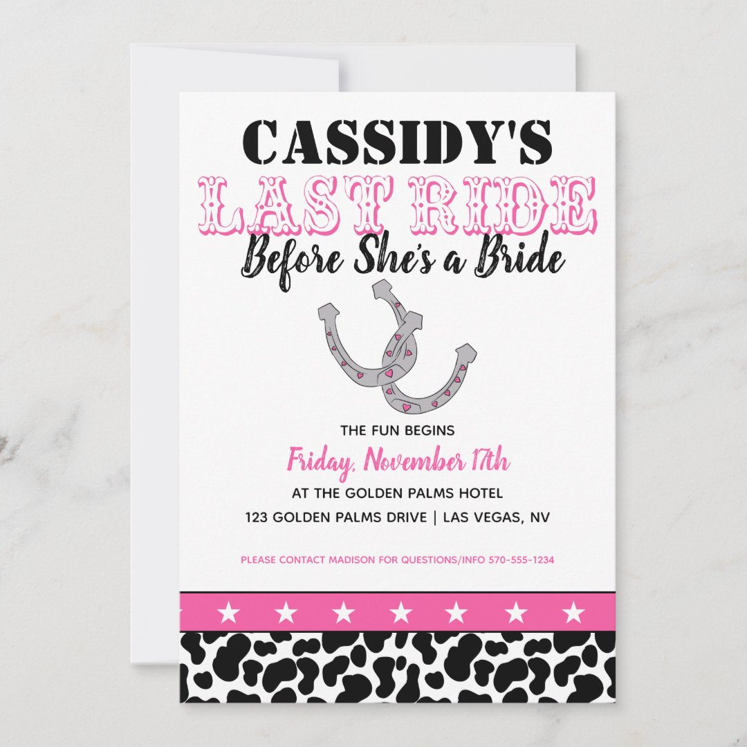 Her Last Ride Disco Cowgirl Bachelorette Itinerary Invitation | Zazzle