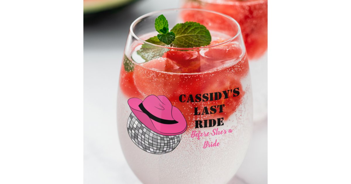 Her Last Ride Disco Cowgirl Bachelorette Party Stemless Wine Glass | Zazzle
