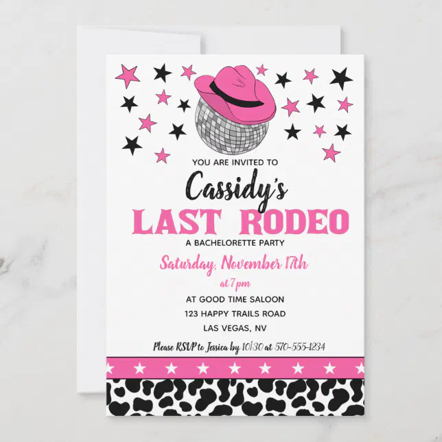 Her Last Rodeo Disco Cowgirl Bachelorette Party Invitation | Zazzle