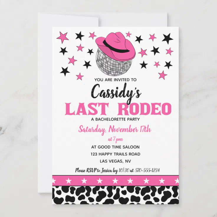 Her Last Rodeo Disco Cowgirl Bachelorette Party Invitation | Zazzle