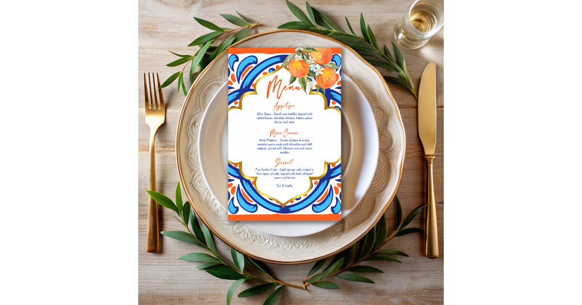 Her Main Squeeze orange blue menu card | Zazzle