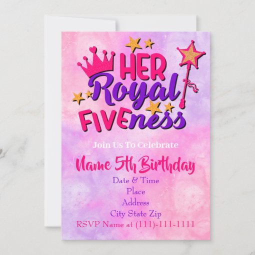 Her Royal Fiveness Birthday Invitation Template | Zazzle