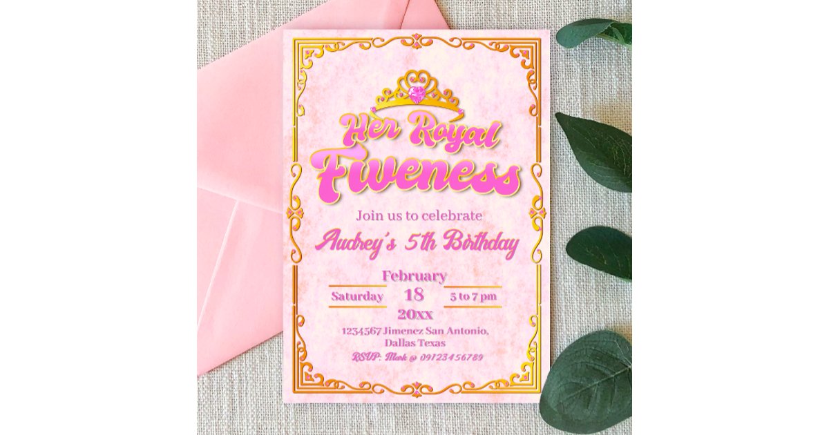 Her Royal Fiveness - Girl 5th Birthday Invitation | Zazzle