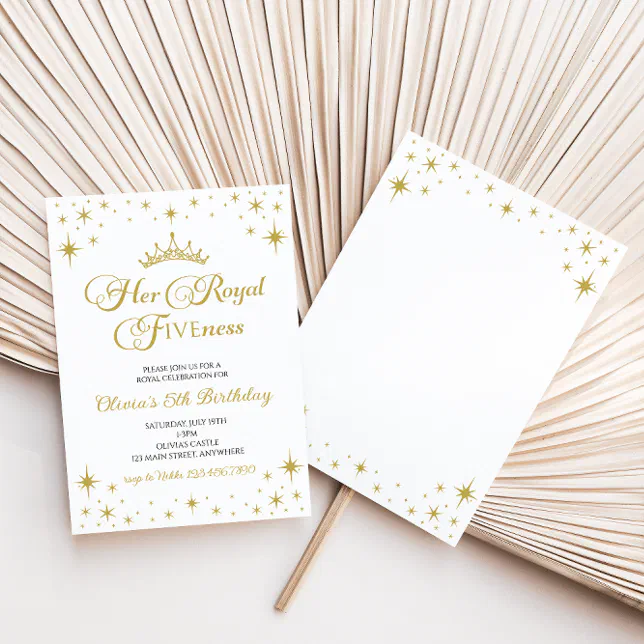 Her Royal Fiveness Gold Princess 5th Birthday Invi Invitation | Zazzle