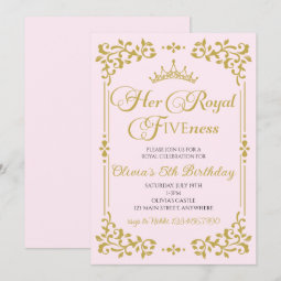 Her Royal Fiveness Gold Princess 5th Birthday Invitation | Zazzle