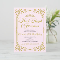 Her Royal Fiveness Gold Princess 5th Birthday Invitation | Zazzle