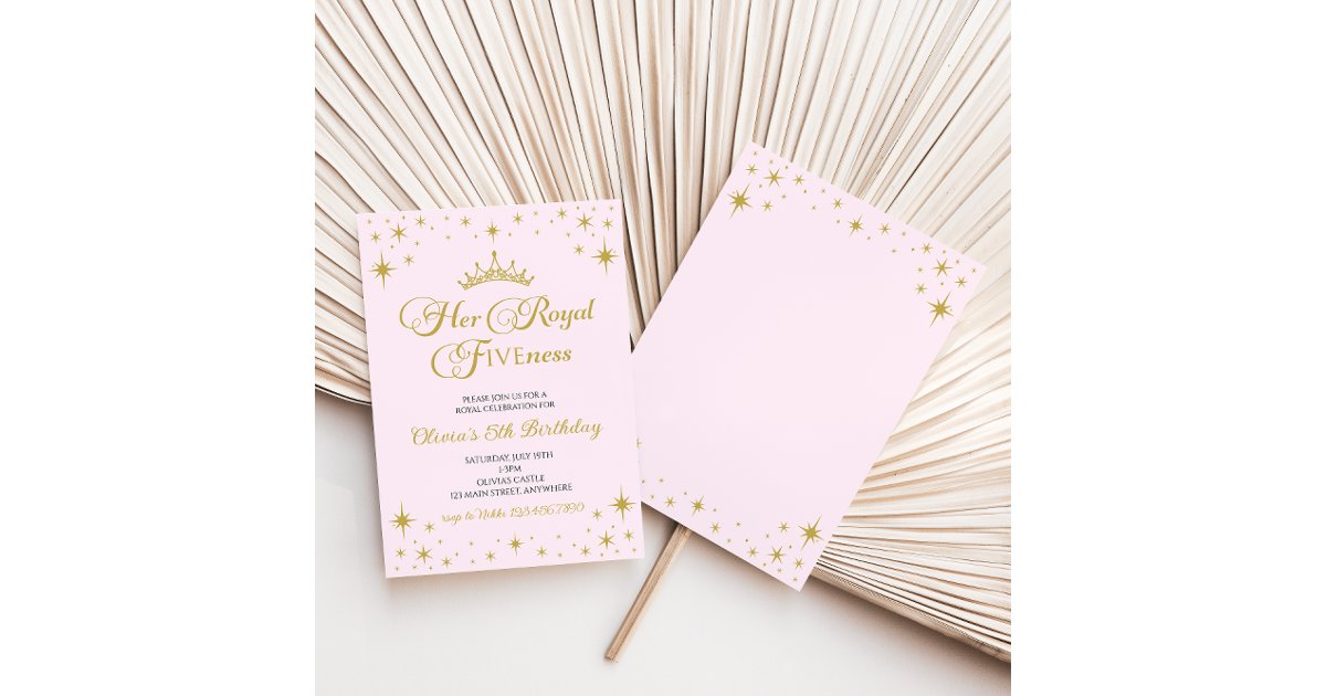 Her Royal Fiveness Gold Princess 5th Birthday Invitation | Zazzle