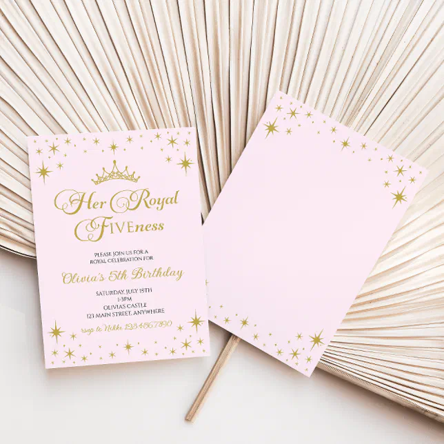 Her Royal Fiveness Gold Princess 5th Birthday Invitation | Zazzle