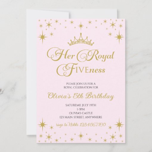 Her Royal Fiveness Gold Princess 5th Birthday Invitation | Zazzle